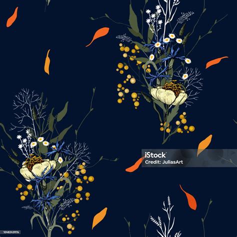 현실적인 격리 된 정글 식물 개화 팜 손으로 그린 밝은 그림 열 대 꽃과 나뭇잎 패턴 원활한 벡터 이국적인 배경입니다 배경