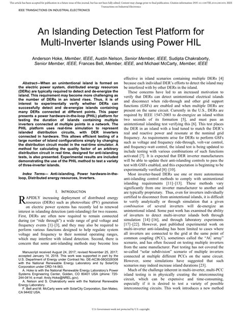 Pdf An Islanding Detection Test Platform For Multi Inverter Islands Using Power Hil