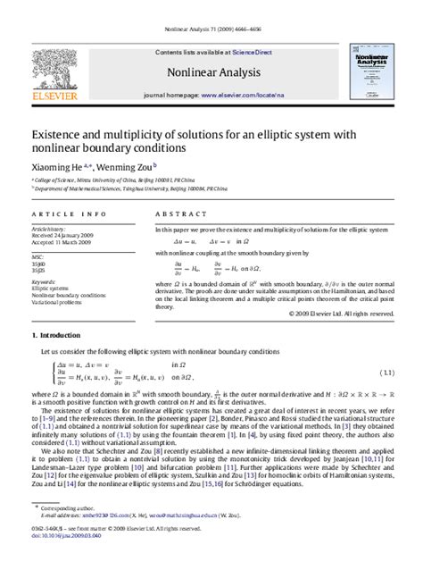 Pdf Existence And Multiplicity Of Solutions For An Elliptic System With Nonlinear Boundary