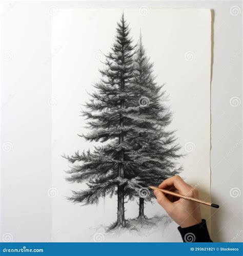 Hyperrealistic Pencil Drawing Of A Pine Tree With Exacting Precision Royalty Free Illustration