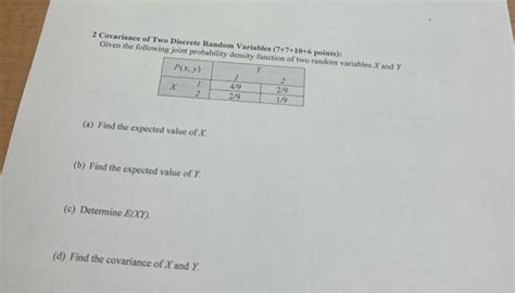 Solved 2 Covariance Of Two Discrete Random Variables