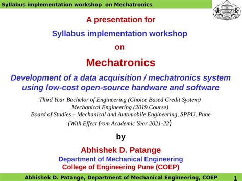 Pdf A Presentation For Syllabus Implementation Workshop On Mechatronics Practical 5