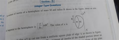 Section Dinteger Type Questionsfor Moment Of Inertia Of A Hemisphere
