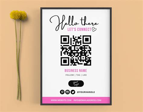 Pink Qr Code Sign Template Social Media Sign Editable Qr Code Sign