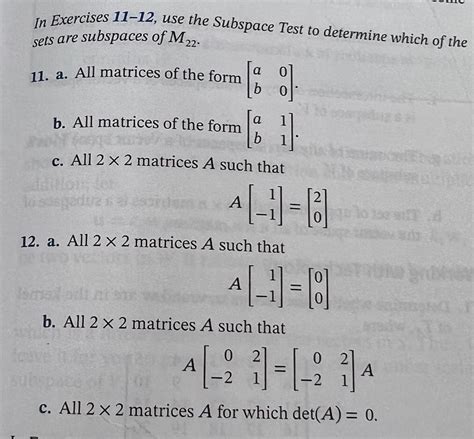 solved in exercises 11 12 use the subspace test to
