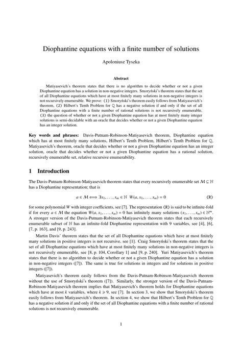 Pdf Diophantine Equations With A Finite Number Of Solutions To Appear In Scientific Annals Of