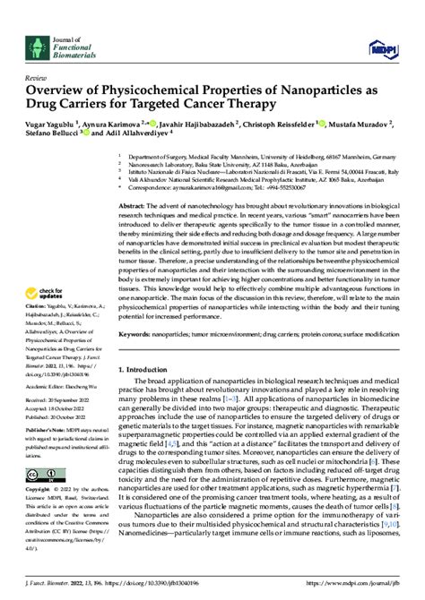 Pdf Overview Of Physicochemical Properties Of Nanoparticles As Drug Carriers For Targeted