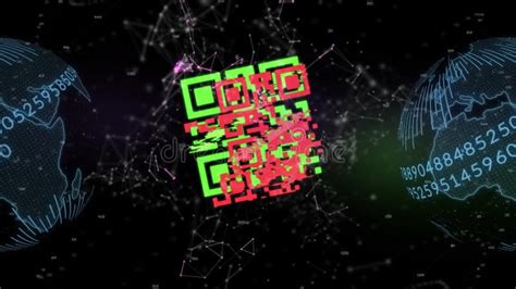 Animation Of Qr Code Data Processing And Network Of Connections Over