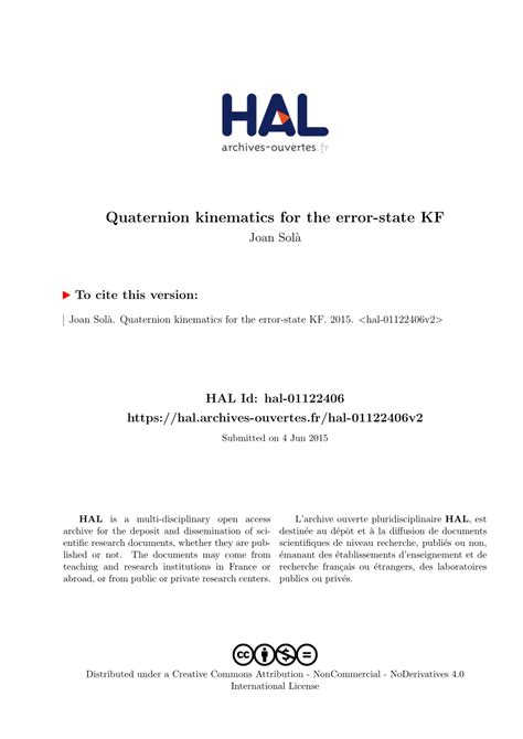 Pdf Quaternion Kinematics For The Error State Kf