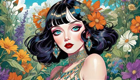 Premium Ai Image Beautiful Girl Digital Art Illustration With Flowers