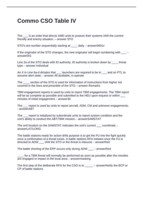 Commo Cso Table Iv Questions And Answers 2025 Cso Stuvia Us