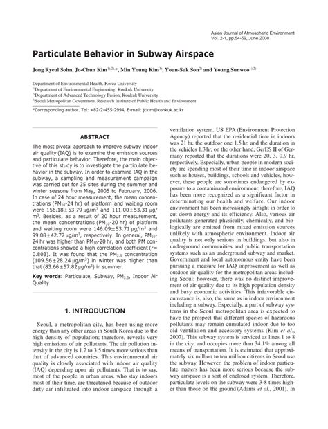 Pdf Particulate Behavior In Subway Airspace