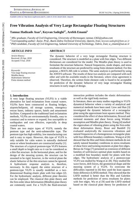Pdf Free Vibration Analysis Of Very Large Rectangular Floating … Article 1 105 En Pdf
