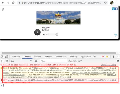 mixed content net err connection closed radioforge