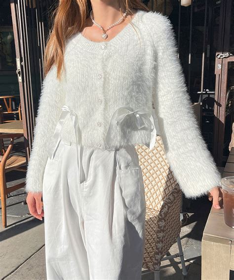 🚚당일출발 털빠짐 X🚚 세이디 발레코어 리본끈 가을 니트 퍼 앙고라 가디건 가을 니트 가을 스웨터 니트자켓 퍼가디건 앙고라니트 에이블리