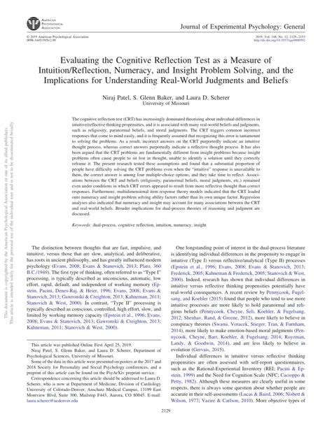 Pdf The Cognitive Reflection Test A Measure Of Intuition Reflection