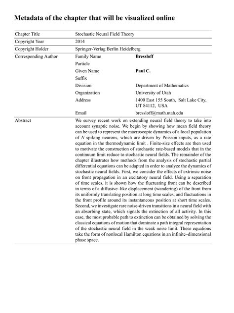 Pdf Stochastic Neural Field Theory