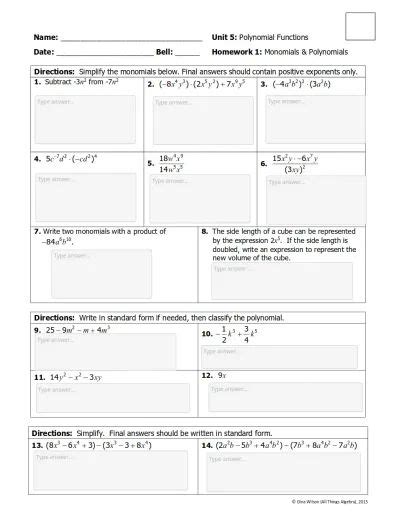 Unit 5 Polynomial Functions Homework 1 Polynomial Functions