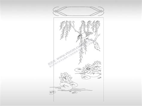 花鸟图框鸟柳树荷花组成艺术图plt格式激光打标文件通用矢量图 微图库