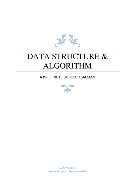 Dsa Prof Uzair Salman Data Structure And Algorithm A Brief Note By Uzair Salman Msc It Term Iii