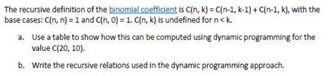 Solved The Recursive Definition Of The Binomial Coefficient Chegg