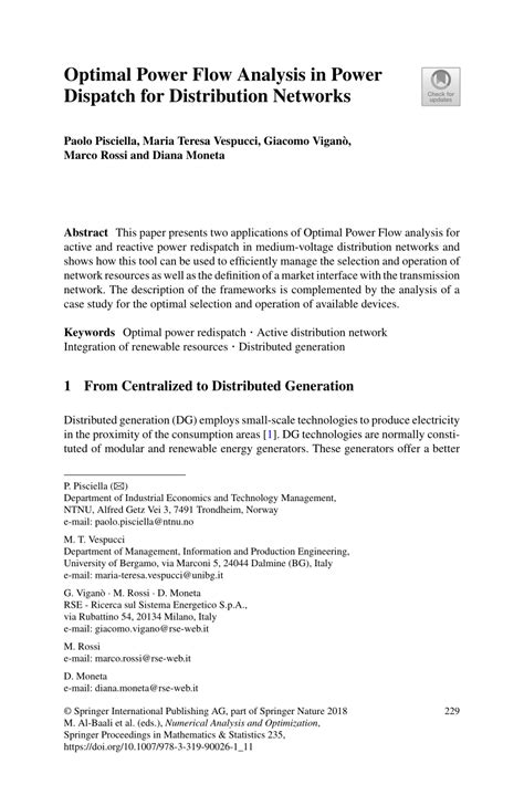 pdf optimal power flow analysis in power dispatch for distribution