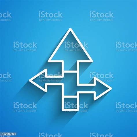 파란색 배경에 격리된 흰색 줄 화살표 아이콘입니다 방향 화살표 머리 기호입니다 탐색 포인터 기호입니다 긴 그림자 벡터 그림자에 대한 스톡 벡터 아트 및 기타 이미지 Istock