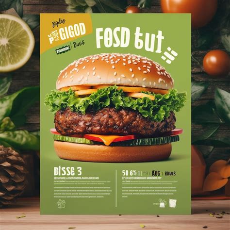 A4 크기의 Ai 생성 패스트 푸드 전단지 포스터 팜플렛 책자 표지 디자인 레이아웃 템플릿 프리미엄 사진
