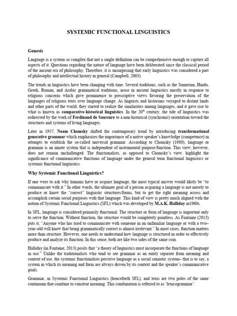 Systemic Functional Linguistics Pdf Syntax Liberal Arts Education