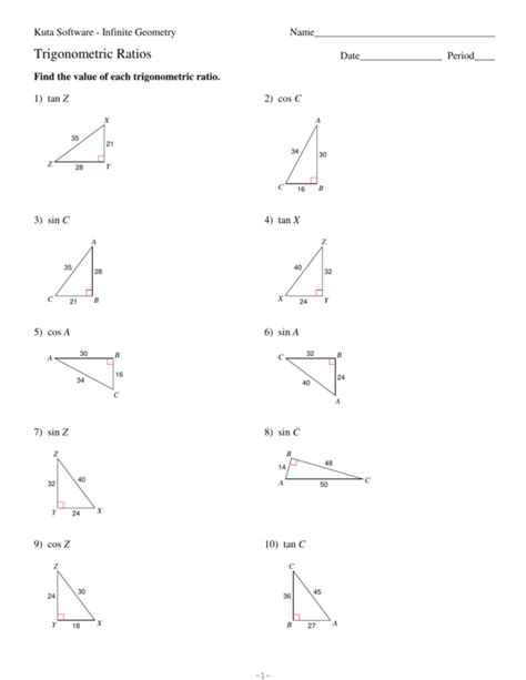 Geometry Trigonometric Ratios Worksheet