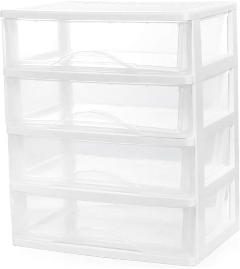 Bycy Plastic Stackable Storage 4 Drawers White Bathroom Makeup Organizer With Wide