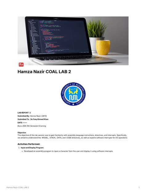 coal lab 2 bscs 5b output screen shorts pdf input output assembly language