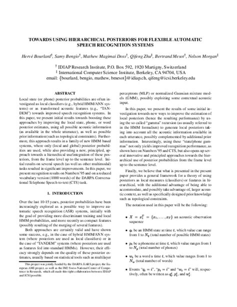 Pdf Towards Using Hierarchical Posteriors For Flexible Automatic Speech Recognition Systems