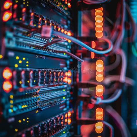 Close Up Of Server Racks With Network Cables And Lights Stock Illustration Illustration Of