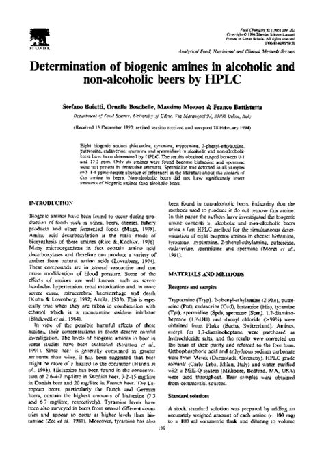 Pdf Determination Of Biogenic Amines In Alcoholic And Non Alcoholic Beers By Hplc