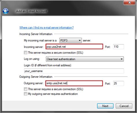USA2net Email Setup Windows Live Mail