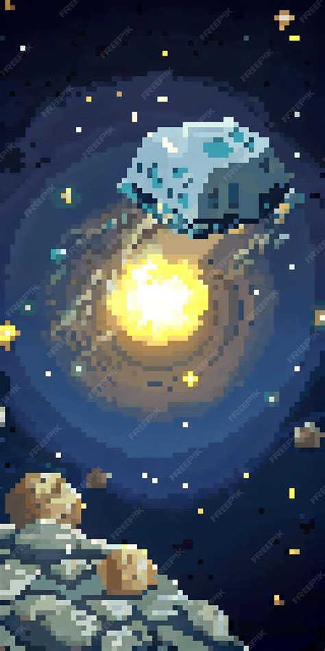 Pixel Art Cosmic Meteor Shower With Bright Sun And Asteroids Premium Ai Generated Image