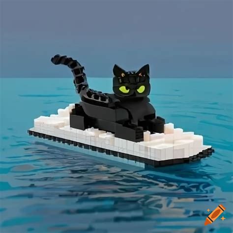 Lego Black Cat On A Jetski At The Ocean On Craiyon