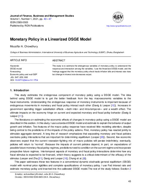Pdf Monetary Policy In A Linearized Dsge Model