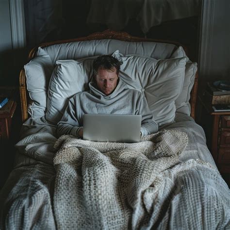 Premium Photo Man Using Laptop Computer In Bed