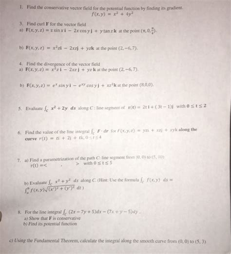 solved 1 find the conservative vector field for the