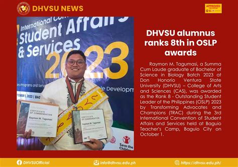 Dhvsu Alumnus Ranks 8th In Oslp Awards