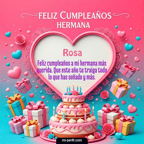 🎂 Feliz Cumpleaños Hermana Rosa Tarjetas  Online