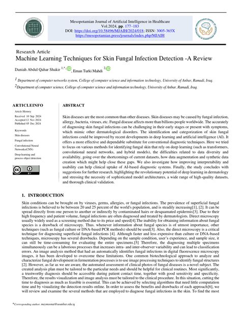 Pdf Machine Learning Techniques For Skin Fungal Infection Detection