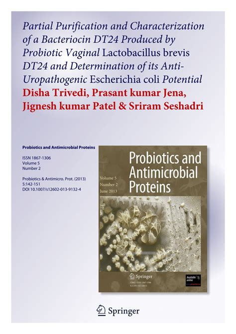 Pdf Partial Purification And Characterization Of A Bacteriocin Dt24 Produced By Probiotic