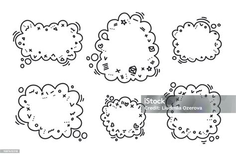 손으로 그린 선형 말풍선 벡터 세트입니다 다양한 모양이 모양 모음을 호출합니다 슬로건 메시지 및 따옴표 배경에 대한 만화 스타일의 클립 아트 검은색에 대한 스톡 벡터 아트