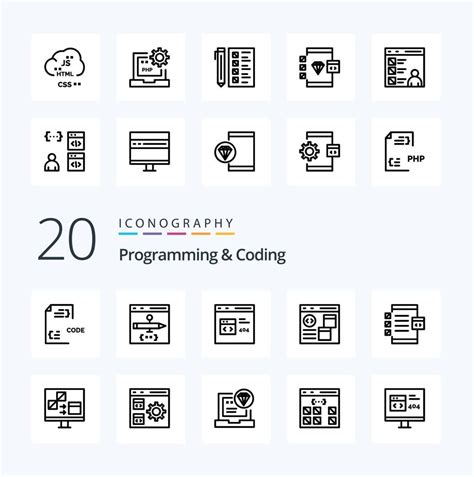 20 Programación Y Codificación Línea Icono Paquete Me Gusta Desarrollar