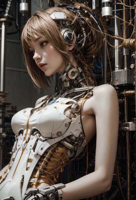 헤드폰을 끼고 로봇 슈트를 입은 여성의 클로즈업 Seaart Ai