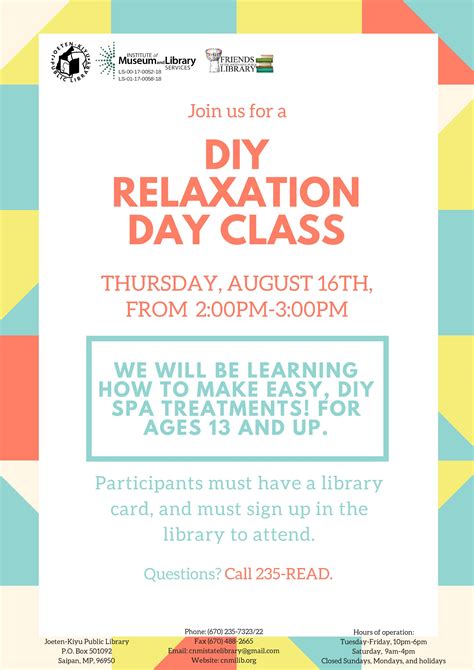 Diy Relaxation Day Class Joeten Kiyu Public Library