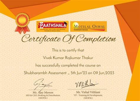 Vivek Thakur On Linkedin Certificate Of Achievement For The Completion